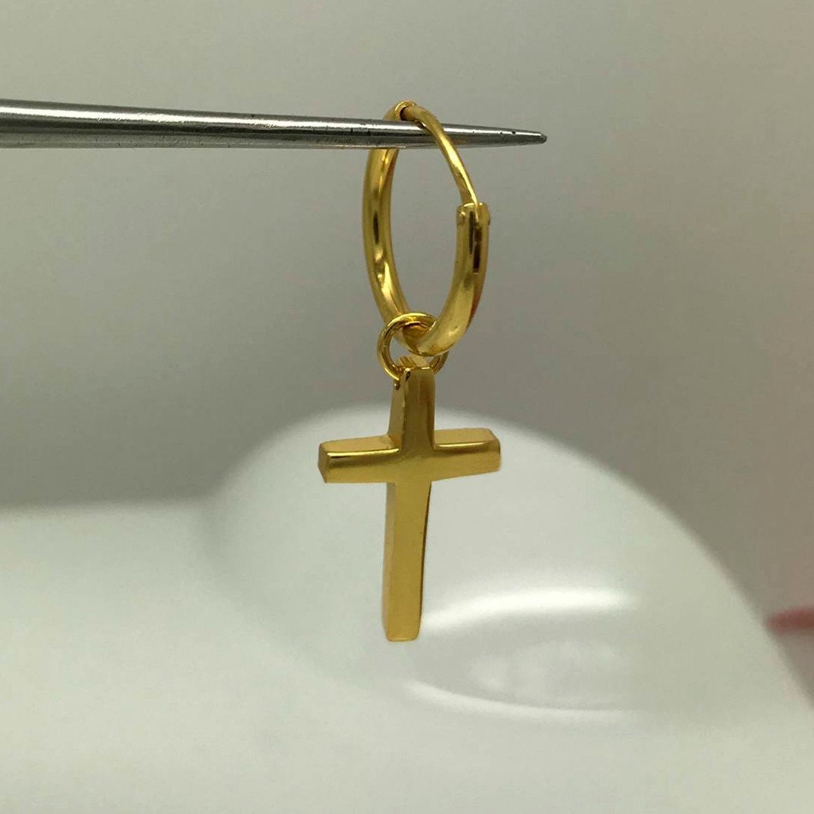 Gold Cross Earring for Men Cross Hoop Earring Clip on and | Etsy
