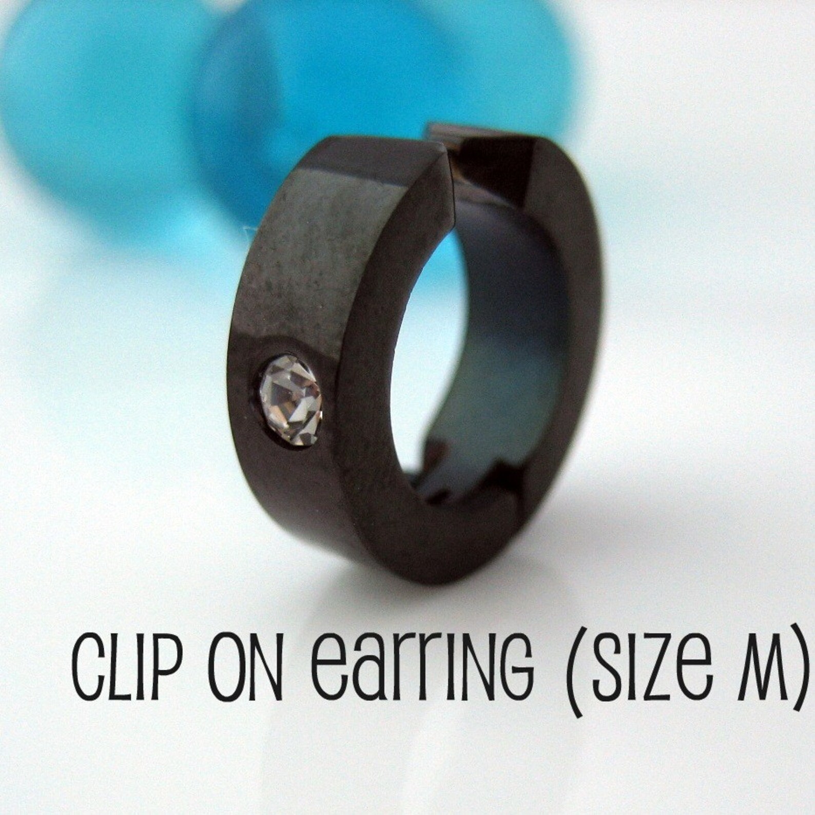 Midnight Black Clip on Hoop Earring, Mens Earrings, Diamond Cz Accent ...