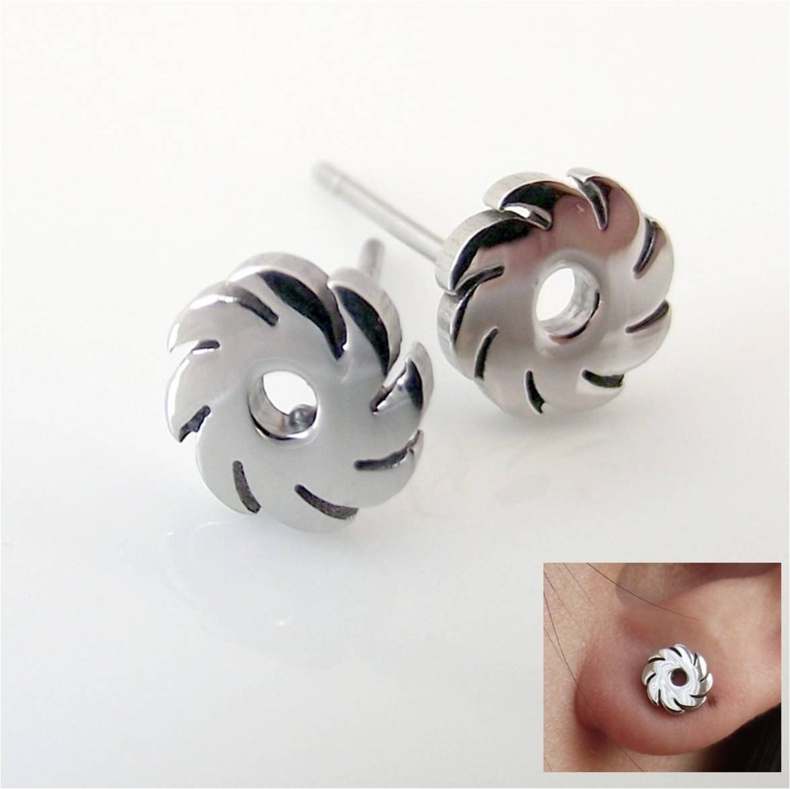 Modified Blade Wheel Stud Earrings, Men's Earrings, Stainless Steel ...