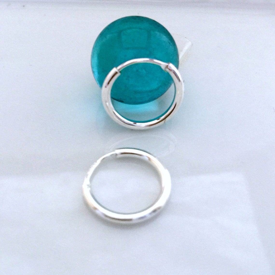 Mens Hoop Earrings, Continuous Endless Hoop Earrings, White Gold Plated ...