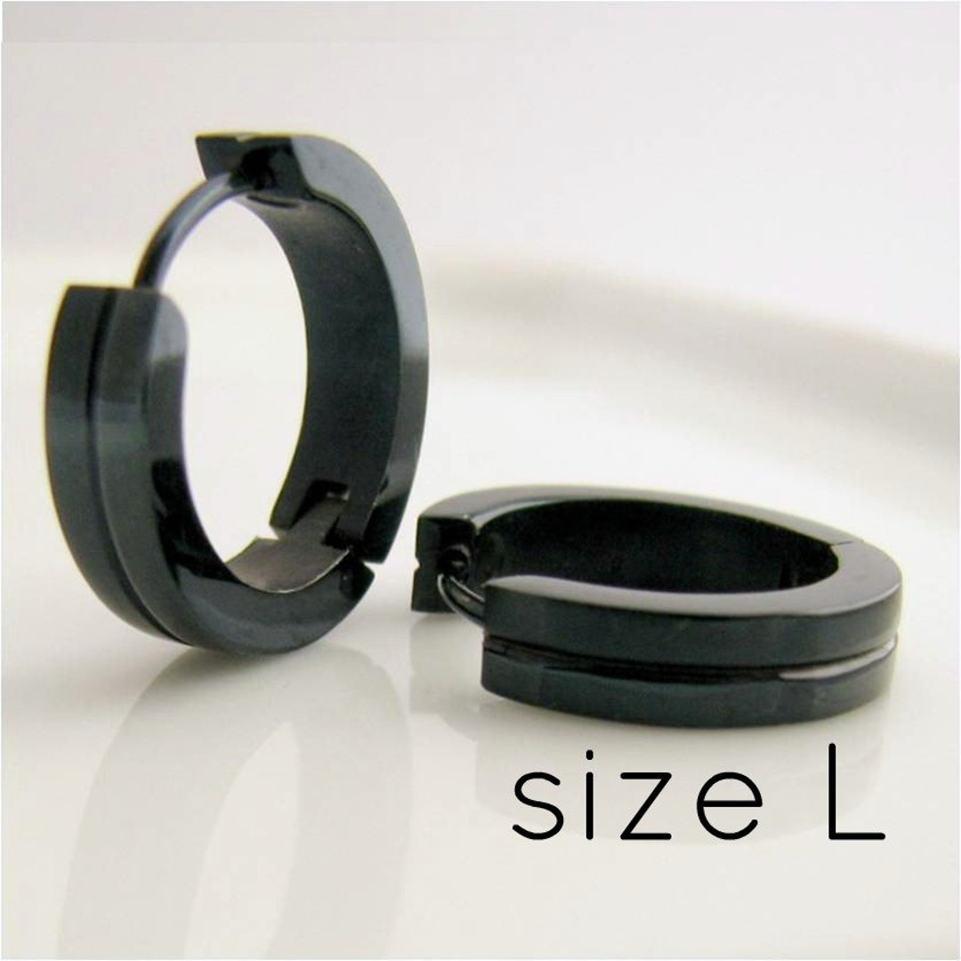 Jet Black Hoop Earrings for Men - Men's Earrings - Black Hoop Earrings ...