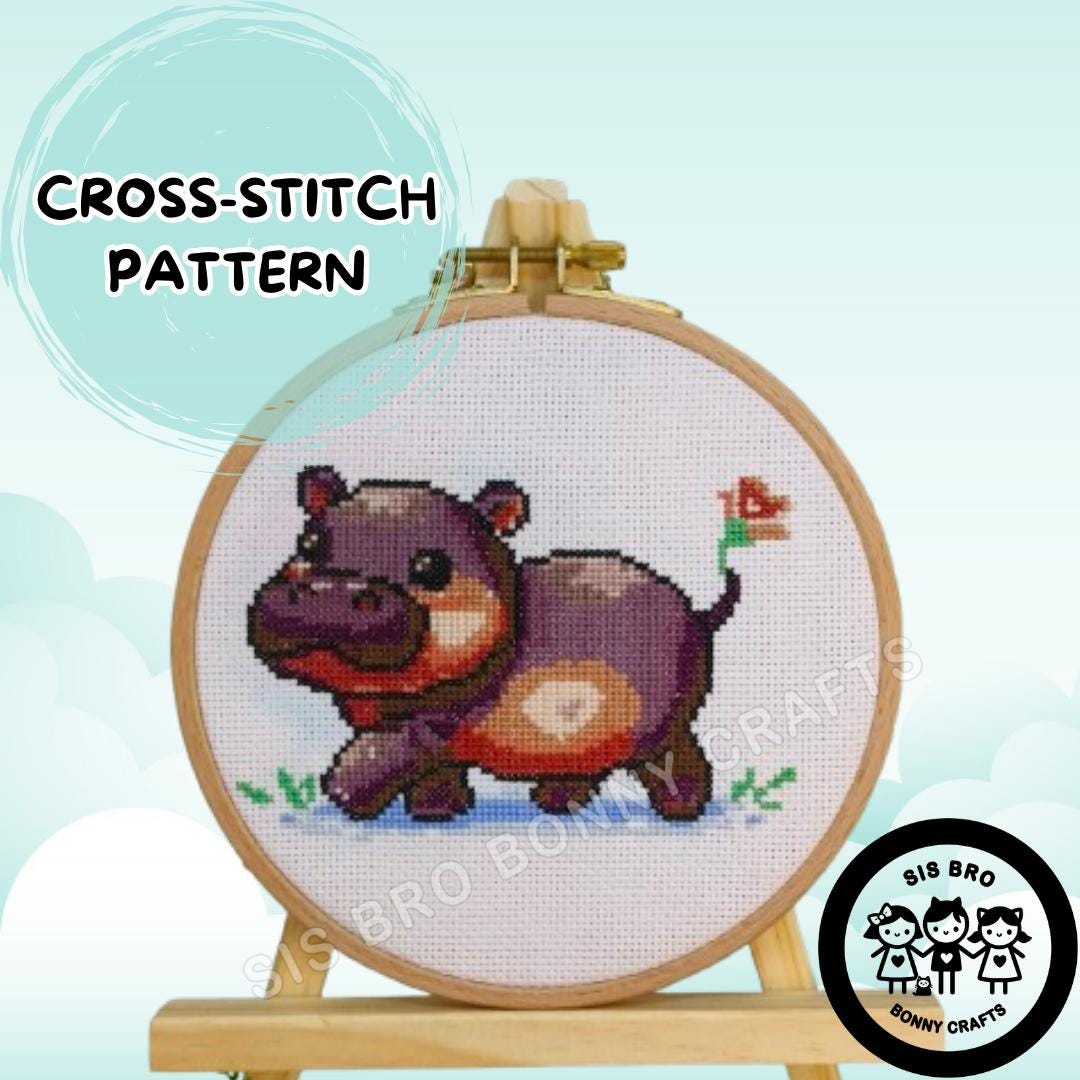 Moo Deng Baby Hippo Cross Stitch Crossstitch Pattern PDF - Etsy