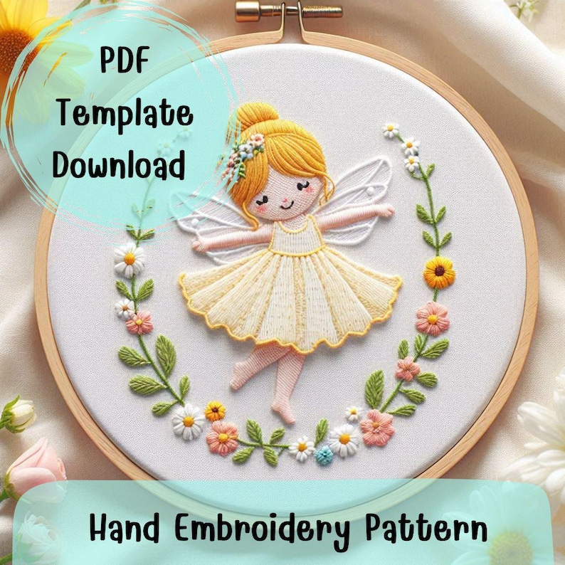 Dancing Fairy Hand Embroidery Pattern, Floral Design (PDF Pattern) - Etsy