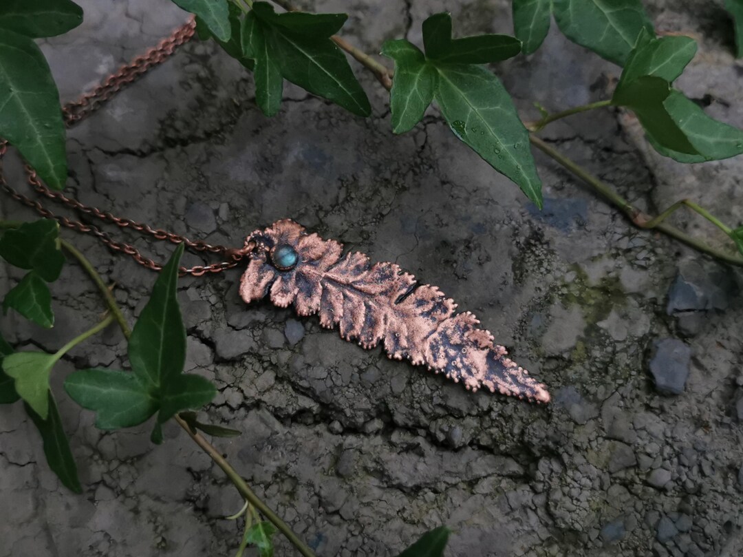 Electroformed Copper Fern Leaf Pendant With Labradorite | Nature ...