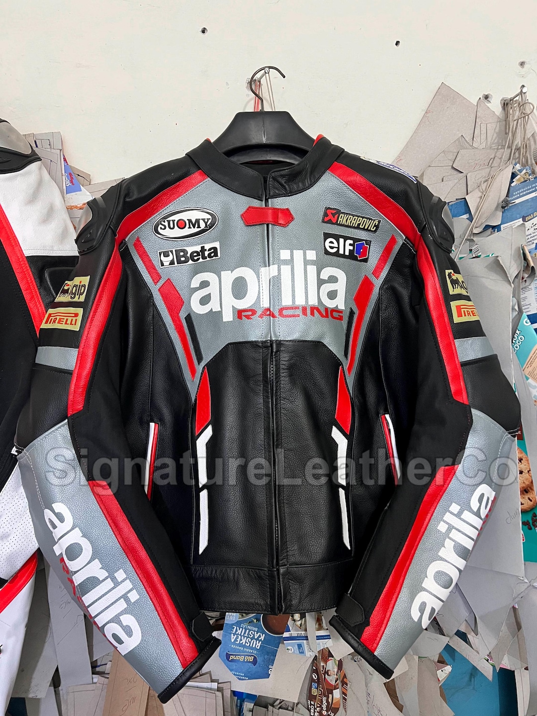 Aprilia Racing Jacket Men Custom Handmade Leather Biker Jacket With CE ...