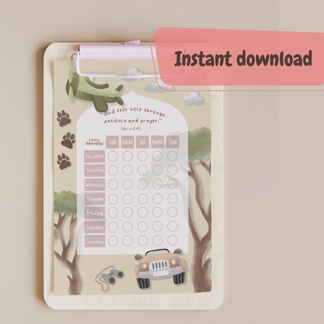 Safari Kids Salah Tracker Islamic Prayer Chart Daily Prayer Reward ...