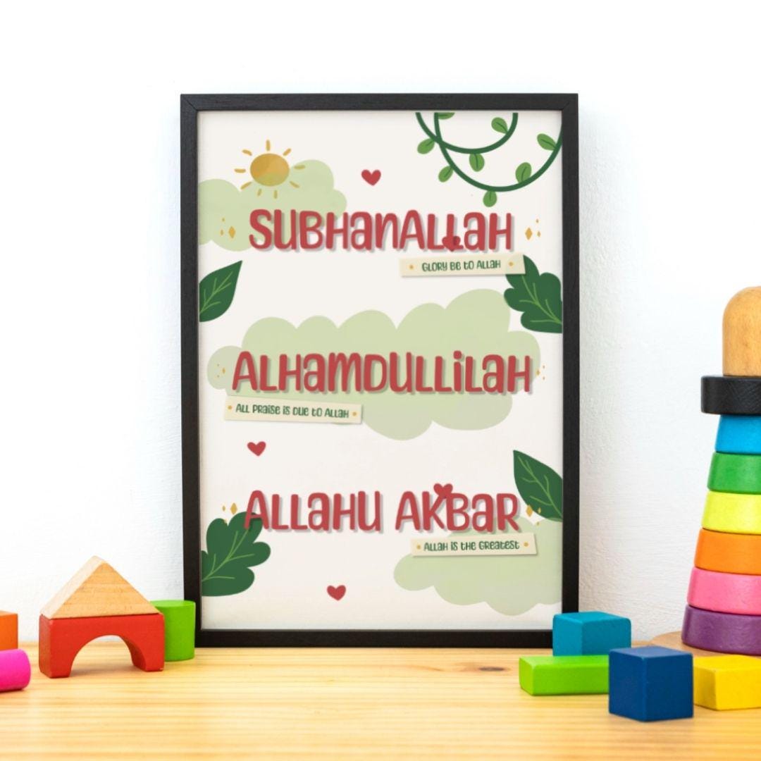 Dhikr Poster for Kids Light Themed Subhanallah, Alhamdulillah, Allahu ...
