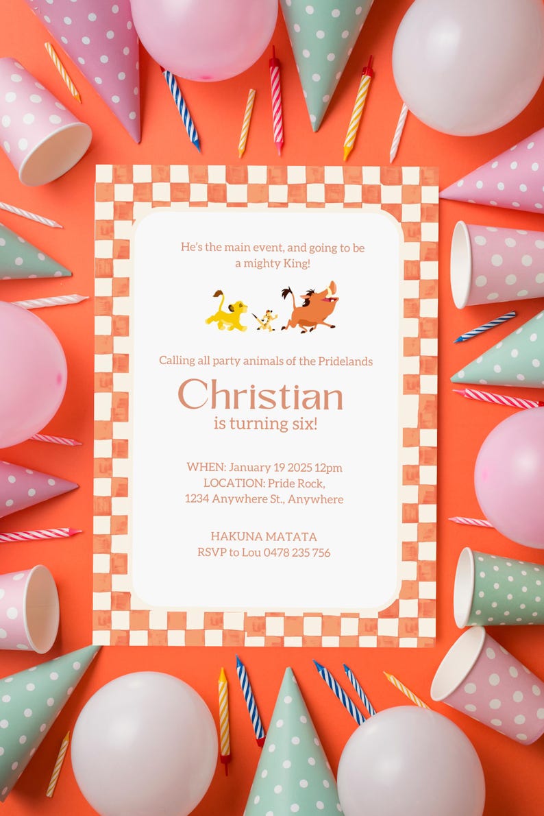 Lion King Theme Birthday Invitation | Customizable Digital Invite ...
