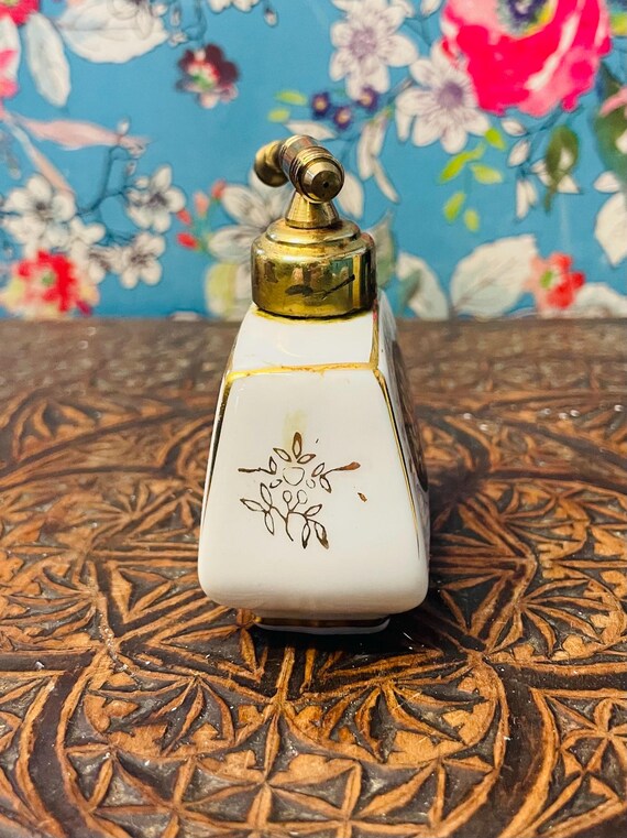 Vintage Japanese White Ceramic Perfume Bottle with Fl… - Gem