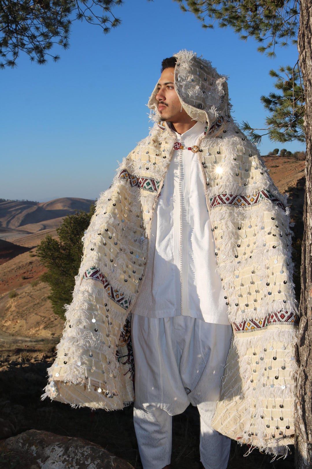 Handmade Moroccan Wool Cloak: Embroidered Berber Selham Cape - Etsy