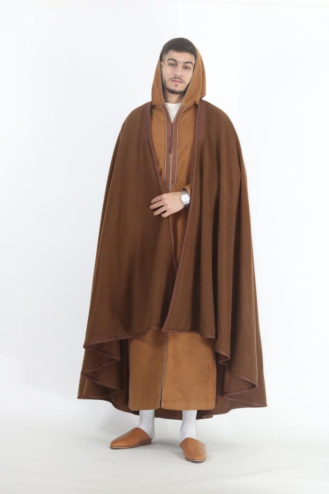 Morccan Winter Silham, Black Winter Overcoat, Burnouse Warm Cape, Long ...