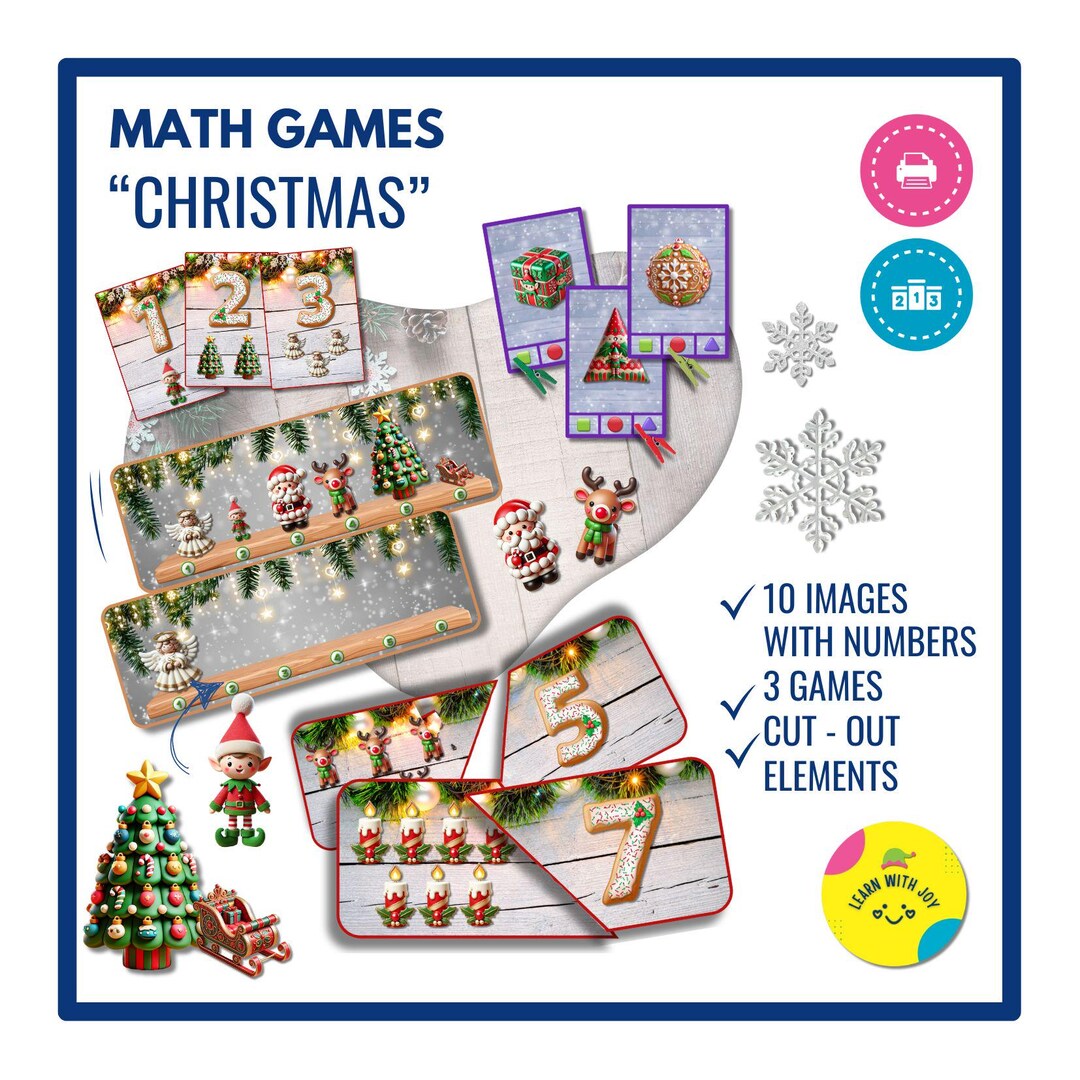 Math Game "christmas" - Printable Material for Preschool, Numbers ...