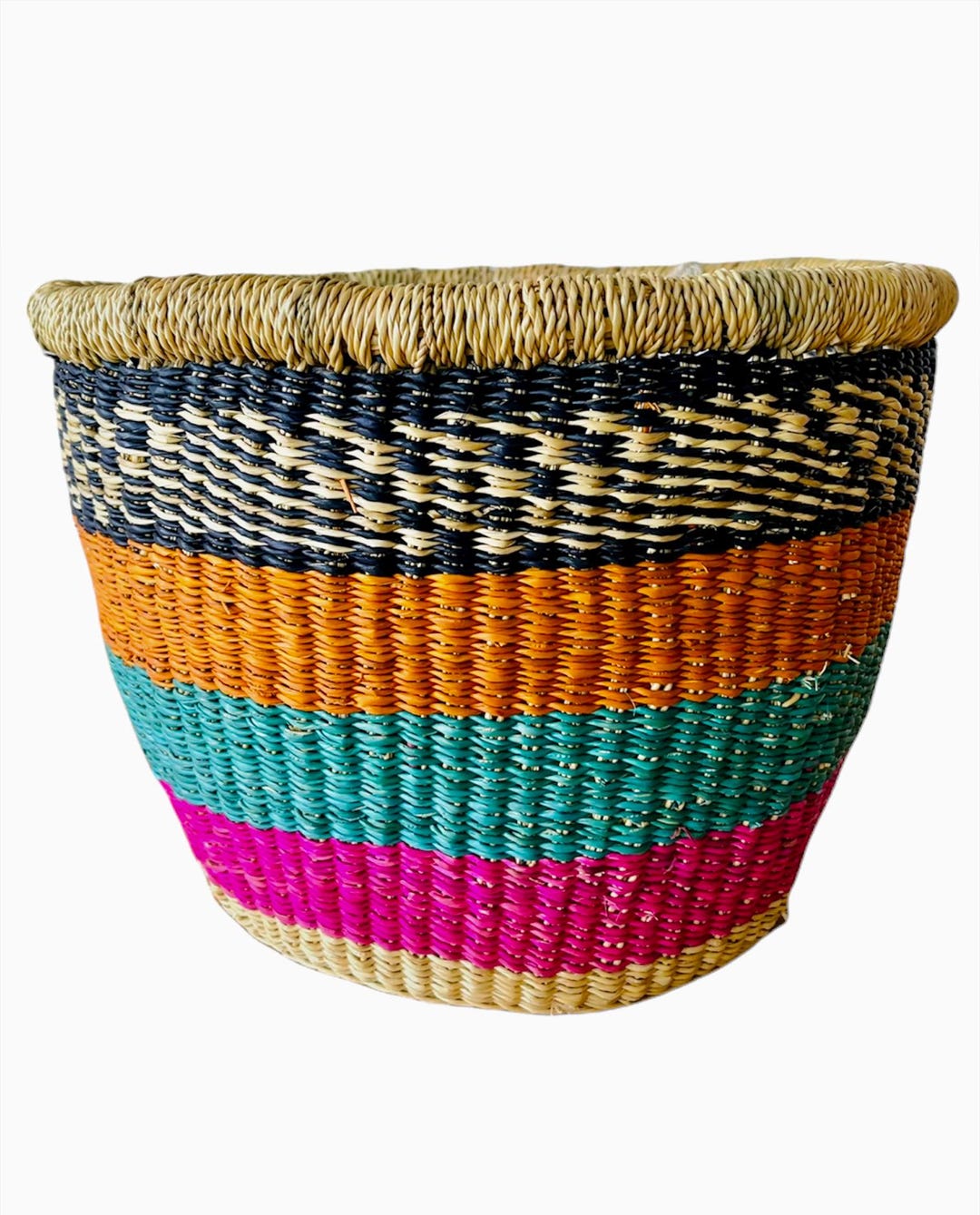 Woven Bolga Basket: African Market Storage Basket, Colorful Home Decor ...