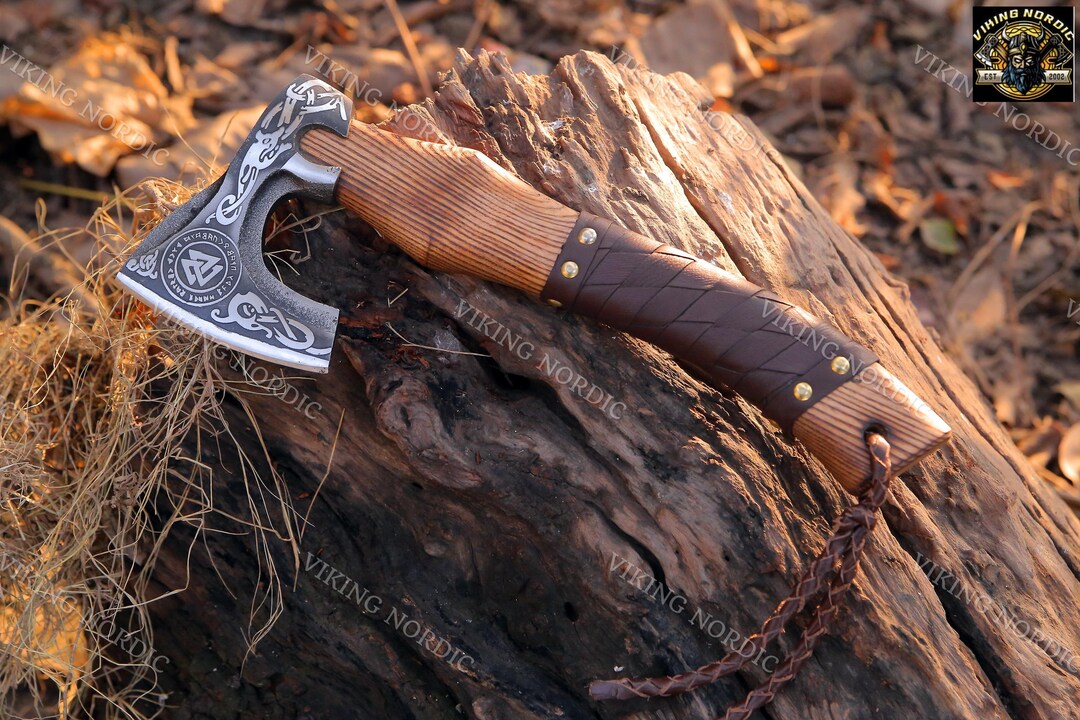 Custom Gift Hand Forged Carbon Steel VIKING AXE With Ash Wood Shaft, Wedding Gift, Axe, Axes ...