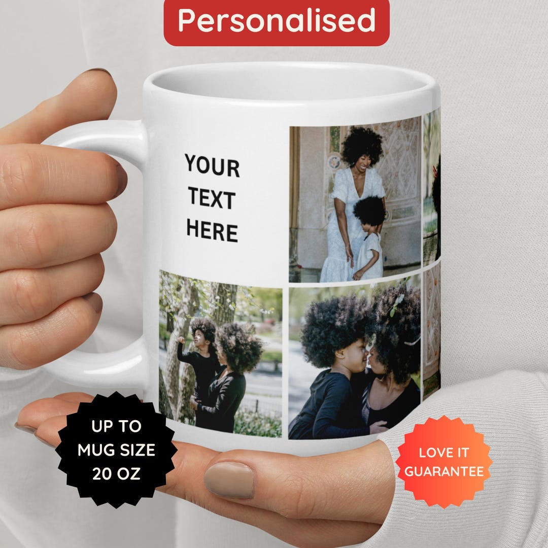 Personalised Photo Collage Mug, Custom Photo + Text Coffee Mug, Picture ...