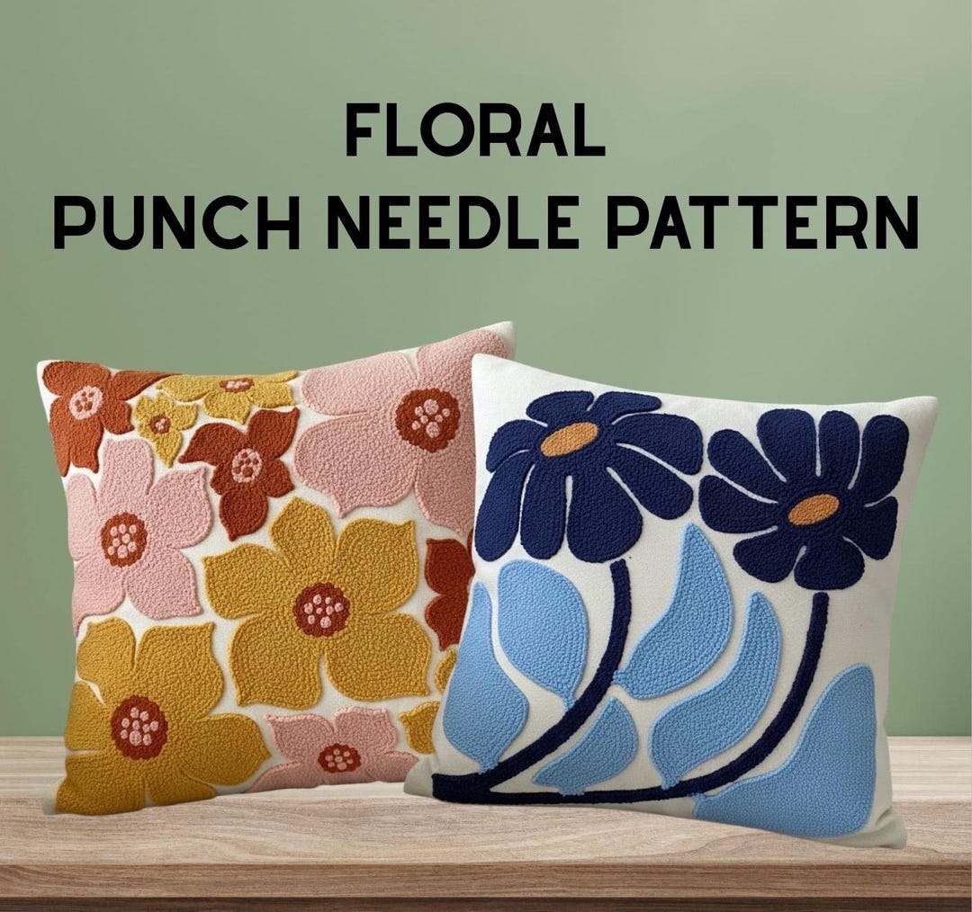 Floral Punch Needle Pattern Set, Modern Flower Punch Needle Design ...