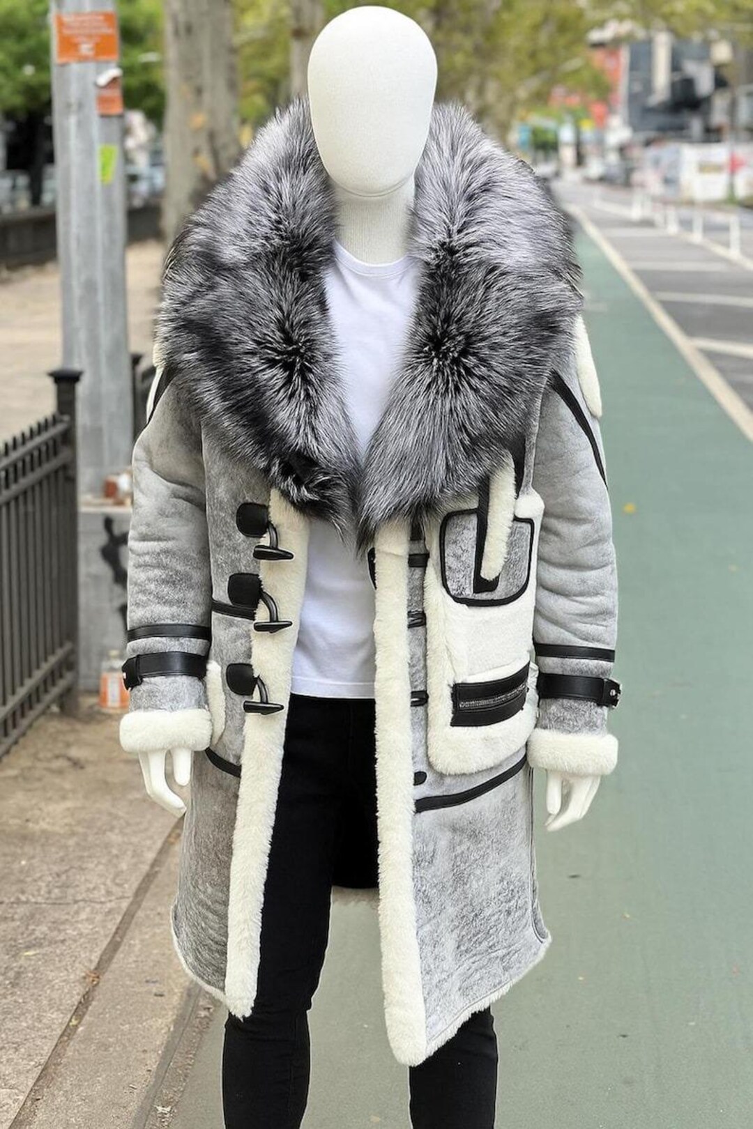 Handmade Shearling Aviator Coat: Men's White Leather Fur Trench Coat - Etsy