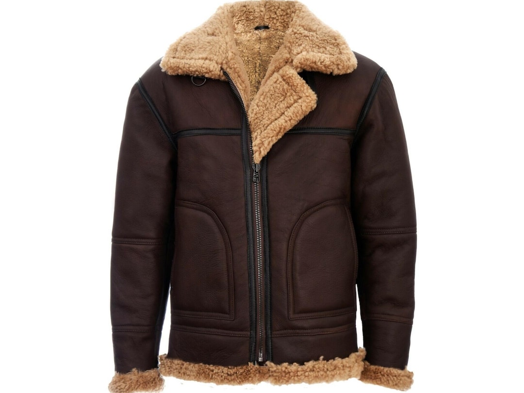 Handmade New Vintage Men’s Bomber B3 RAF Sheepskin Leather Jacket ...