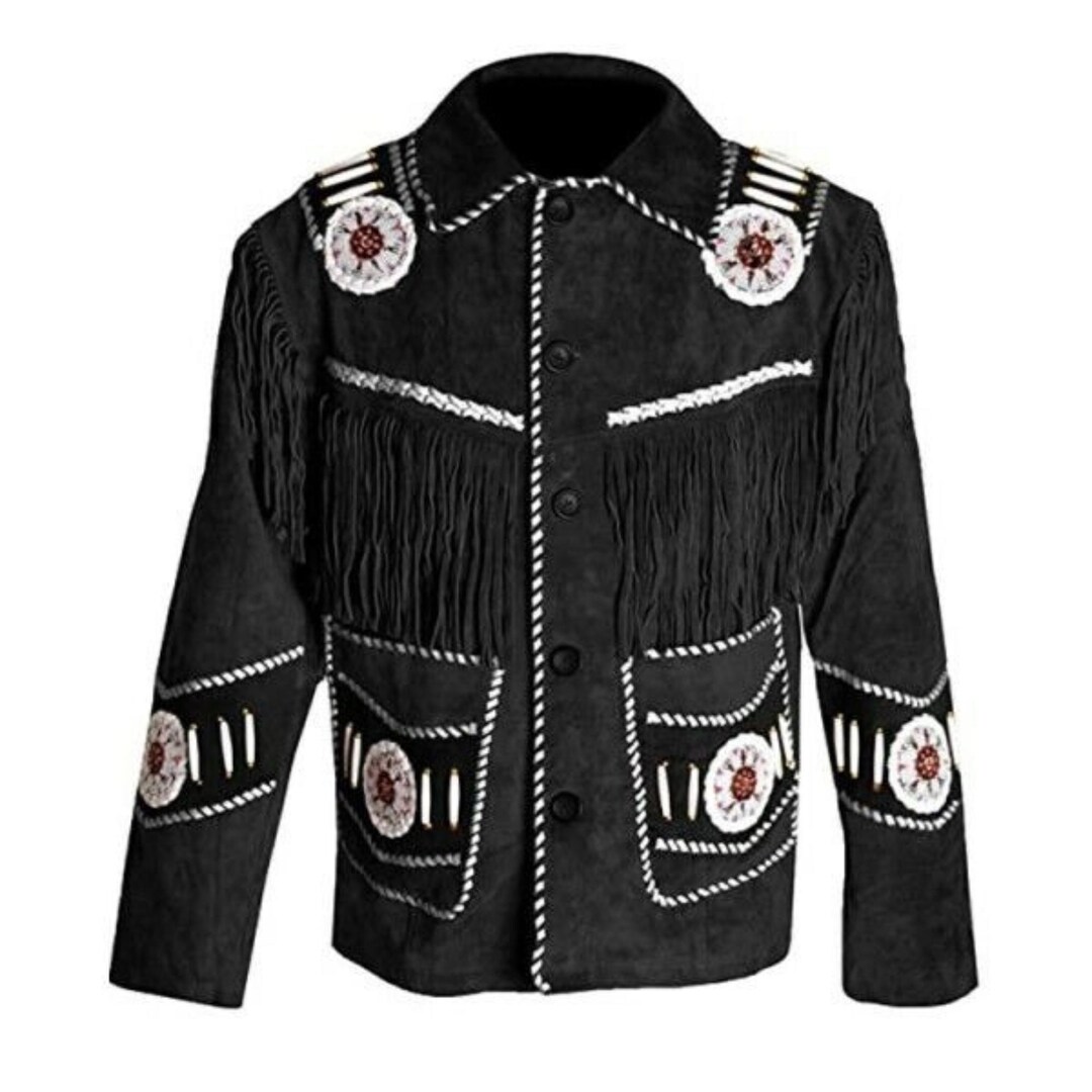 Men Vintage Fringe Leather Jacket Men's Native American Western Cowboy ...