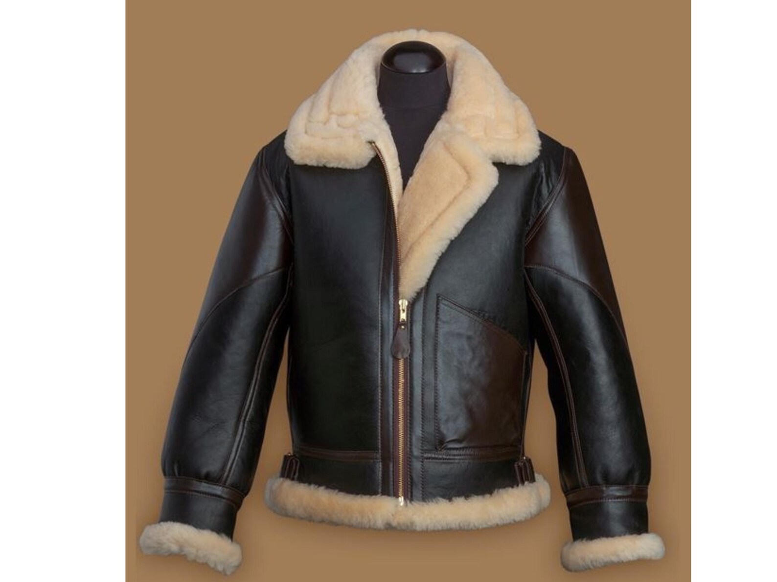 Handmade Shearling Sheepskin Aviator Bomber Jacket - RAF B6 Flying Coat ...