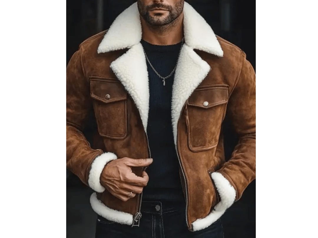 Handmade Suede Aviator Jacket: Men's Shearling Pilot Winter Coat - Etsy
