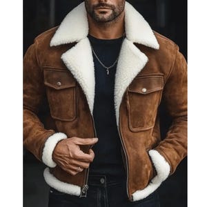 Handmade Suede Aviator Jacket: Men's Shearling Pilot Winter Coat - Etsy