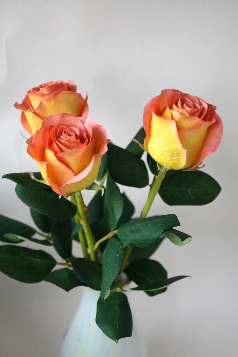 Hand Painted Yellow Rose Arrangement, Cold Porcelain Clay Flower - Etsy