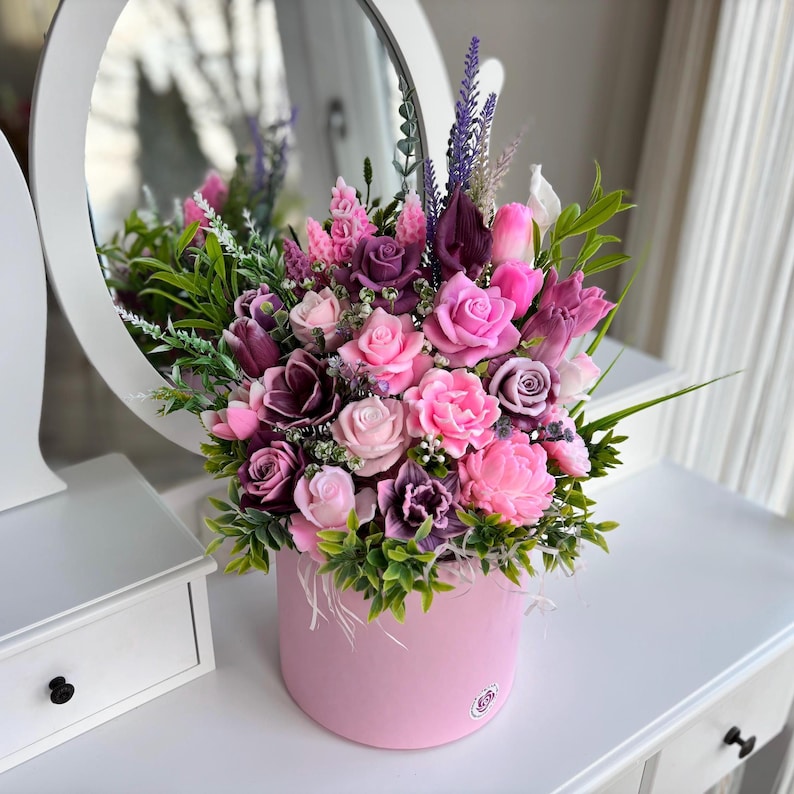 Extra Large Soap Flower Bouquet in Pink Gift Box – Handmade Natural ...