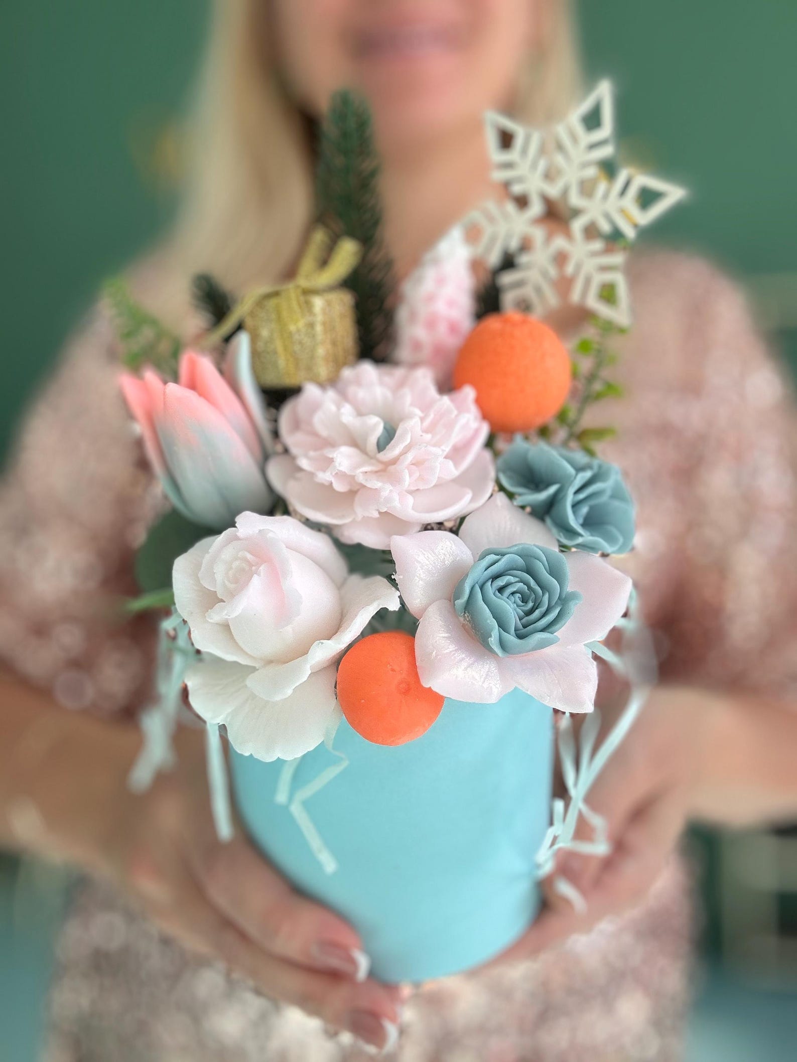 Christmas Natural Soap Flower Bouquet Handmade Floral Gift in a Festive ...