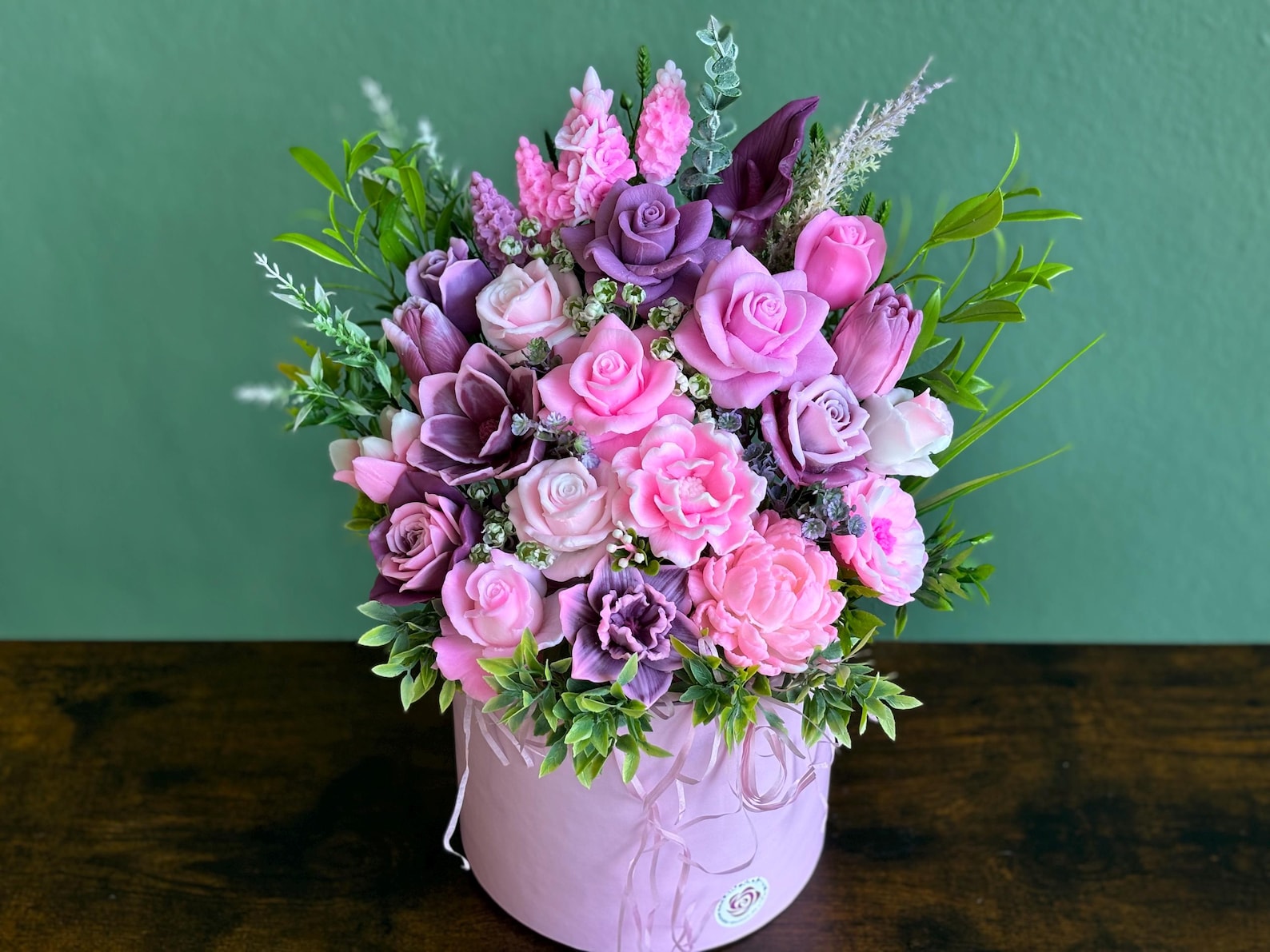 Extra Large Soap Flower Bouquet in Pink Gift Box – Handmade Natural ...