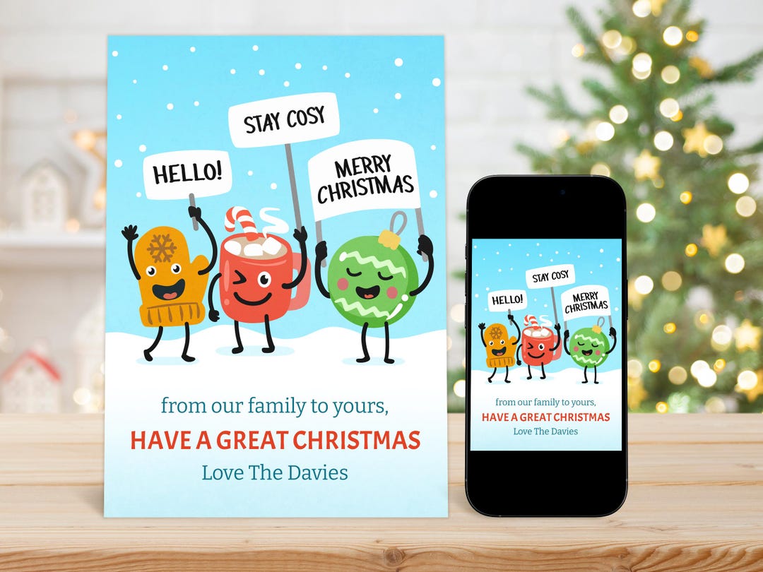 Editable Christmas Cards, Digital Holiday Cards, Merry Christmas, Happy ...