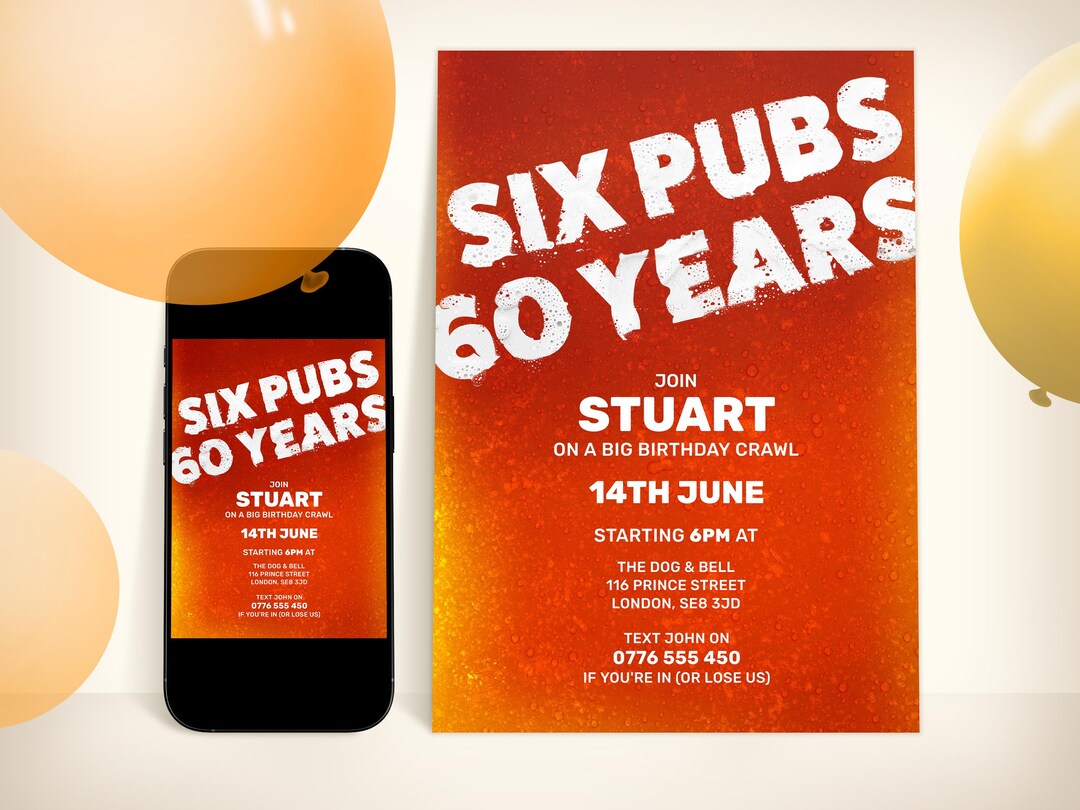 Editable 60th Birthday Pub Crawl Invitation: Corjl Template (digital ...