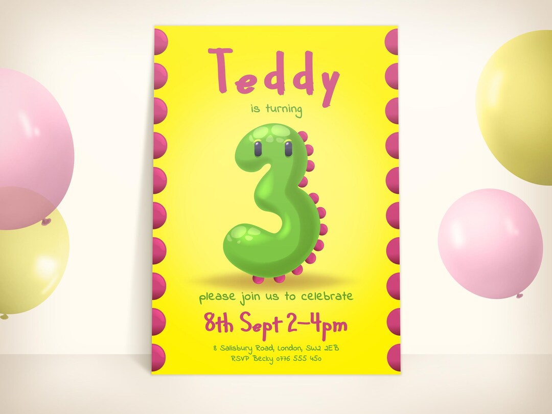 Kids Birthday Party Invitation Template, Third Birthday Party, Editable ...