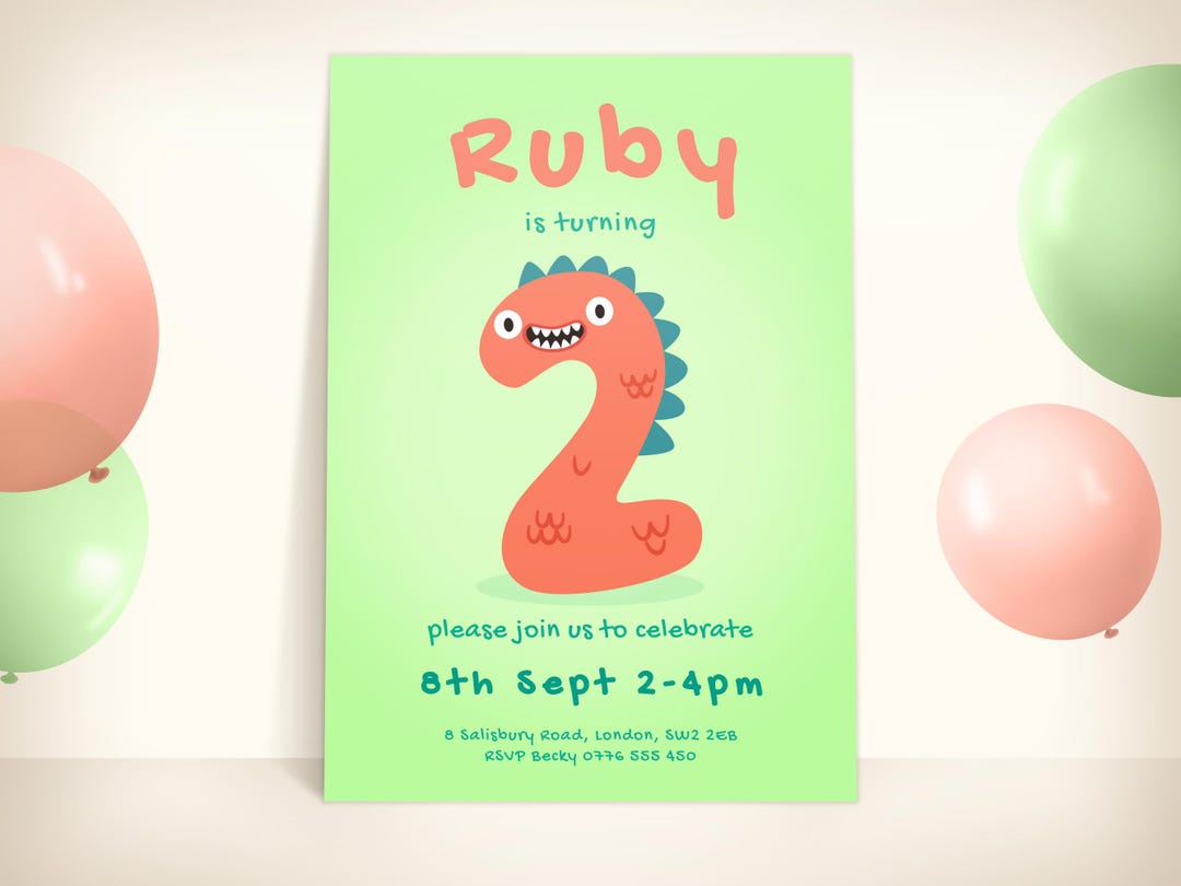 Editable 2nd Birthday Invitation Template, 2nd Birthday Party Invite ...