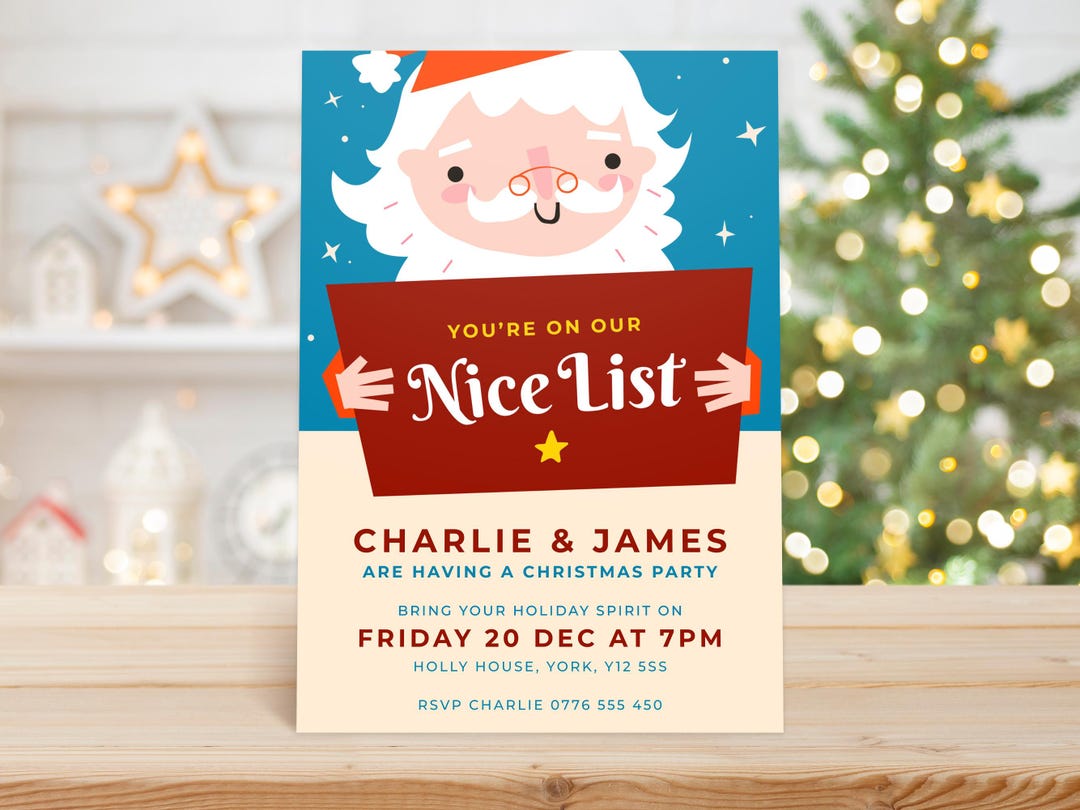 EDITABLE Santa Christmas Invitation, Santa Claus Christmas Party Invite ...