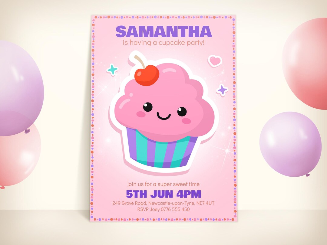 Editable Cupcake Party Invitation: Sweet Birthday Invite (digital ...