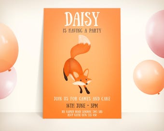 Editable Floral Fox Birthday Party Invitation Forest Woodland Party ...