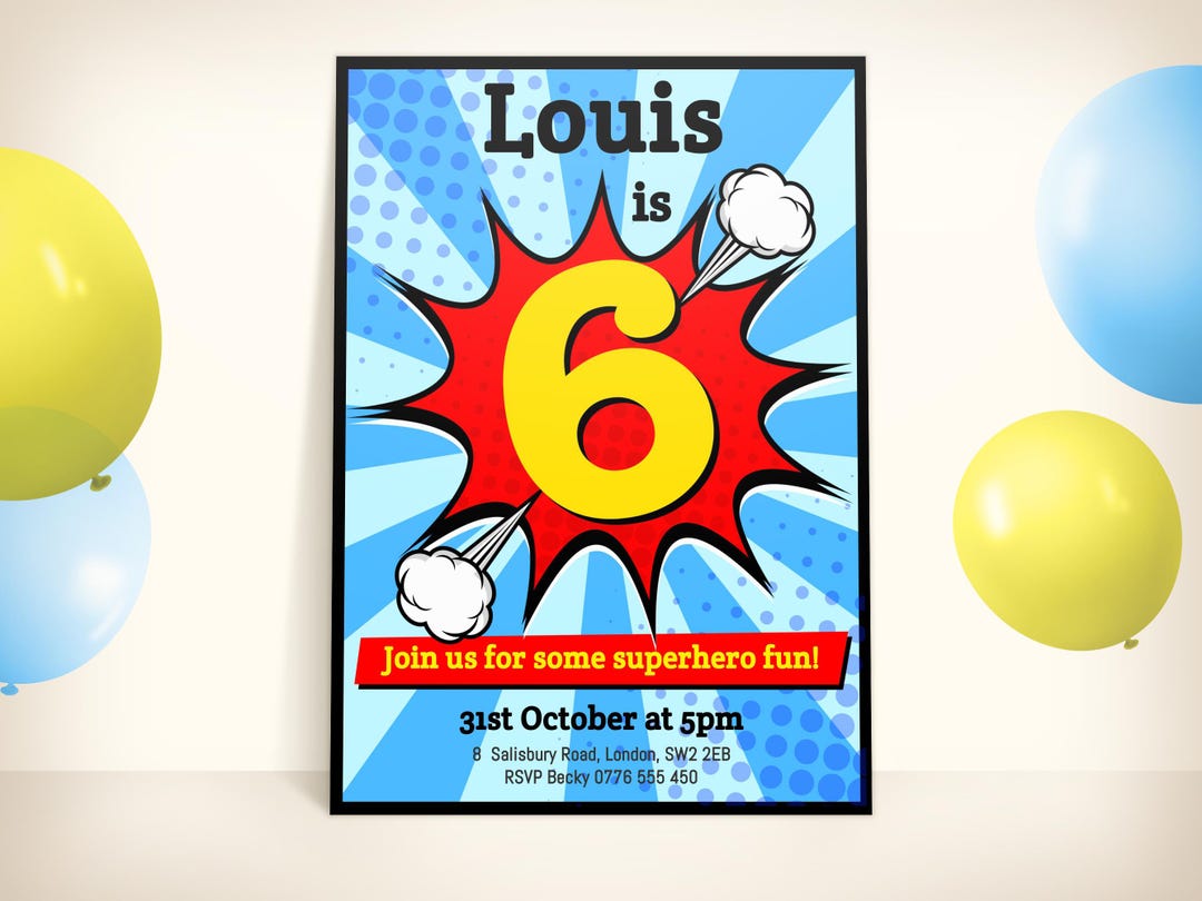 Editable Superhero 6th Birthday Invitation Template (digital) - Etsy