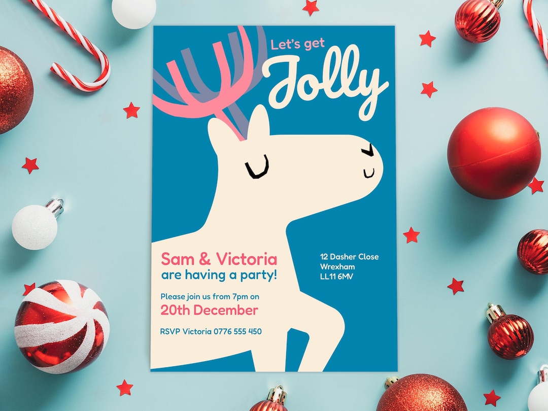 Editable Reindeer Christmas Invitation, Jolly Reindeer Christmas Party ...