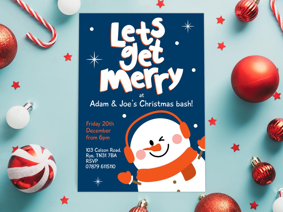 EDITABLE Snowman Christmas Invitation, Snowman Christmas Party Invite ...