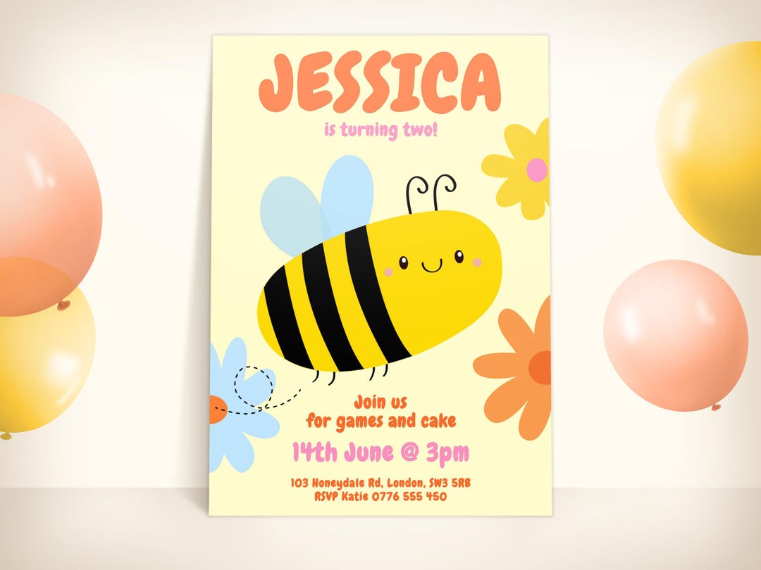 Editable Bee Birthday Invitation Template: Kids Party Invite (digital ...