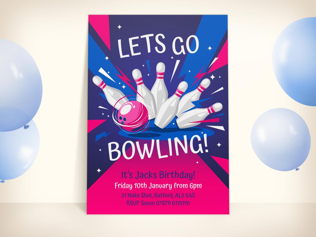EDITABLE Bowling Party Invitation, Let's Go Bowling, Birthday Bowling ...