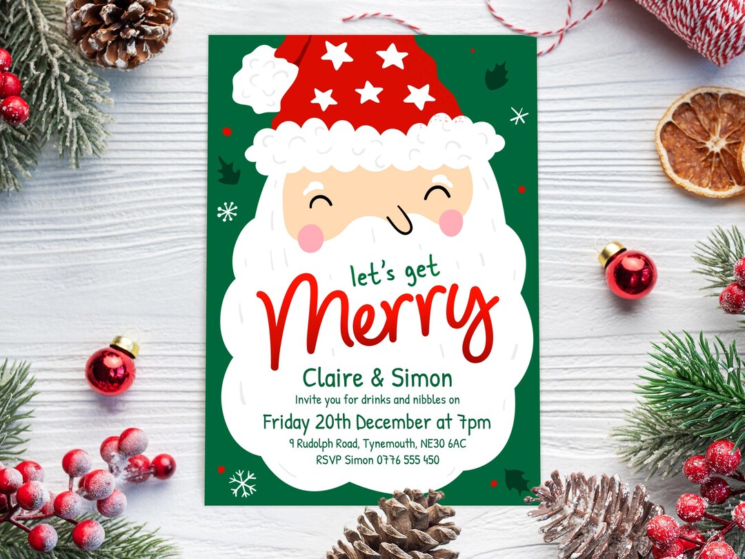 Editable Santa Christmas Invitation, Santa Claus Christmas Party Invite ...