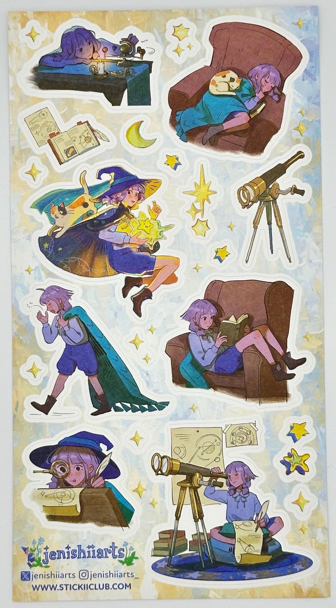Kawaii Stargazer Sticker Sheet – Celestial Girl Reading, Stargazing ...