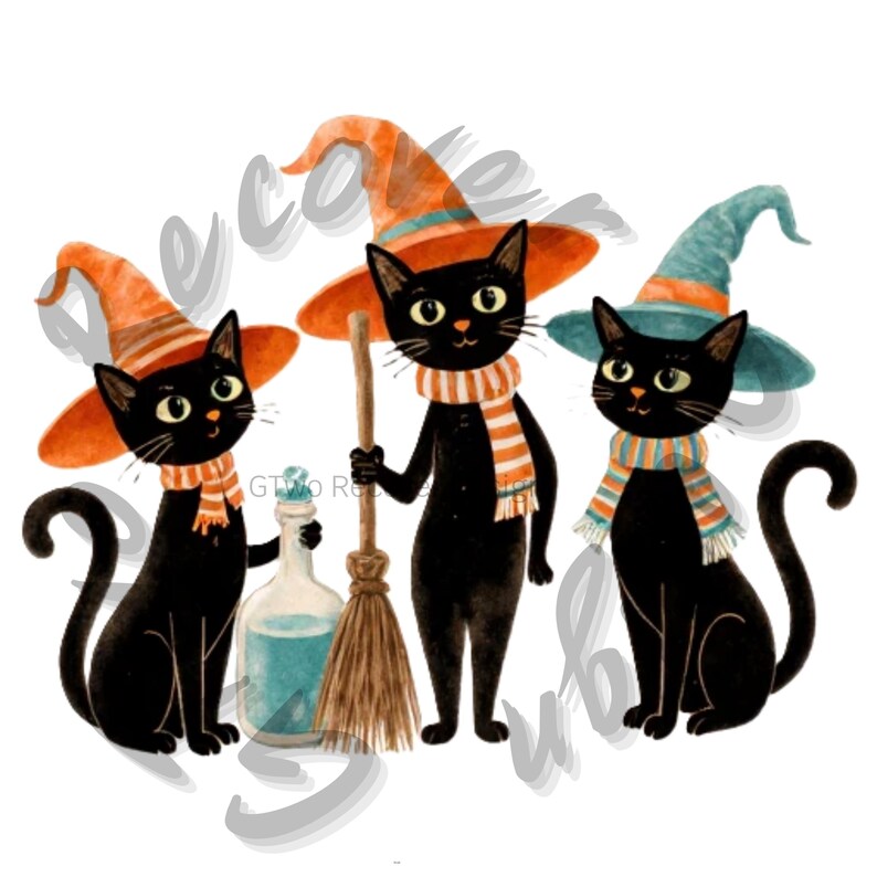 Halloween Black Cats Clipart, Cute Witch Cats PNG, Magic Broomstick ...
