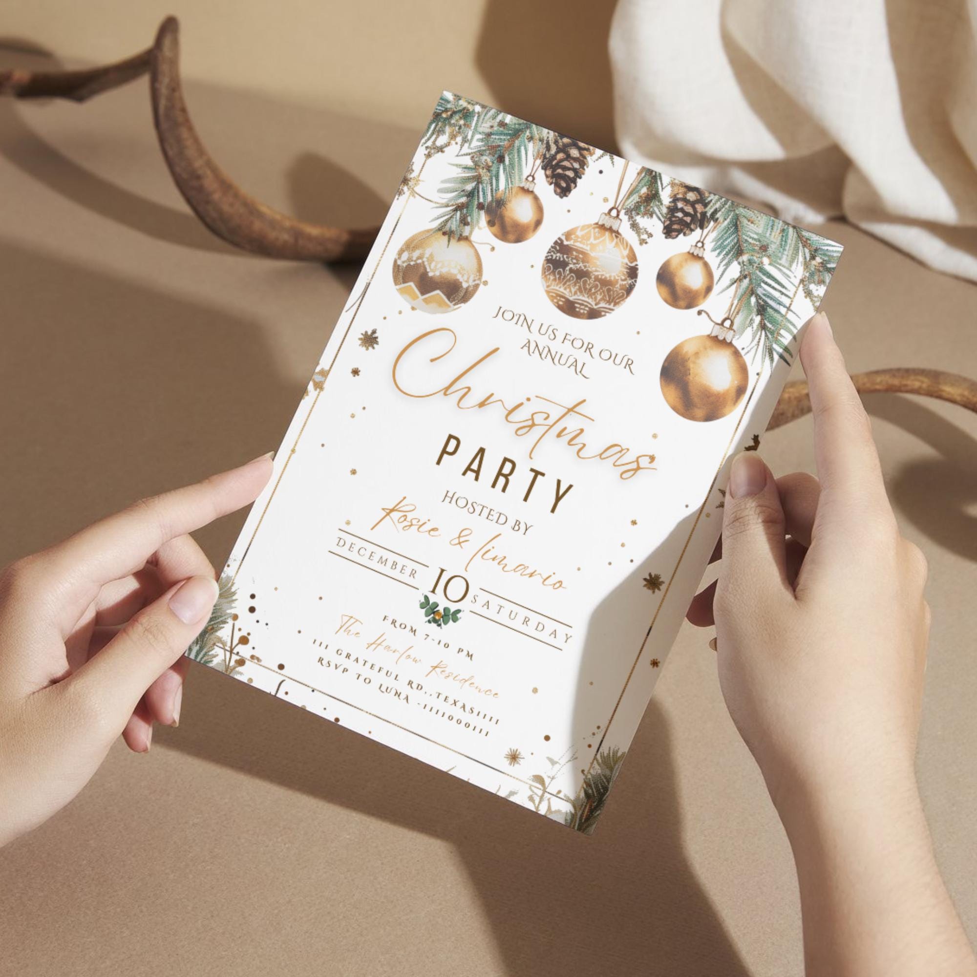 Gold Christmas Party Invitation Editable Christmas Party Invite ...