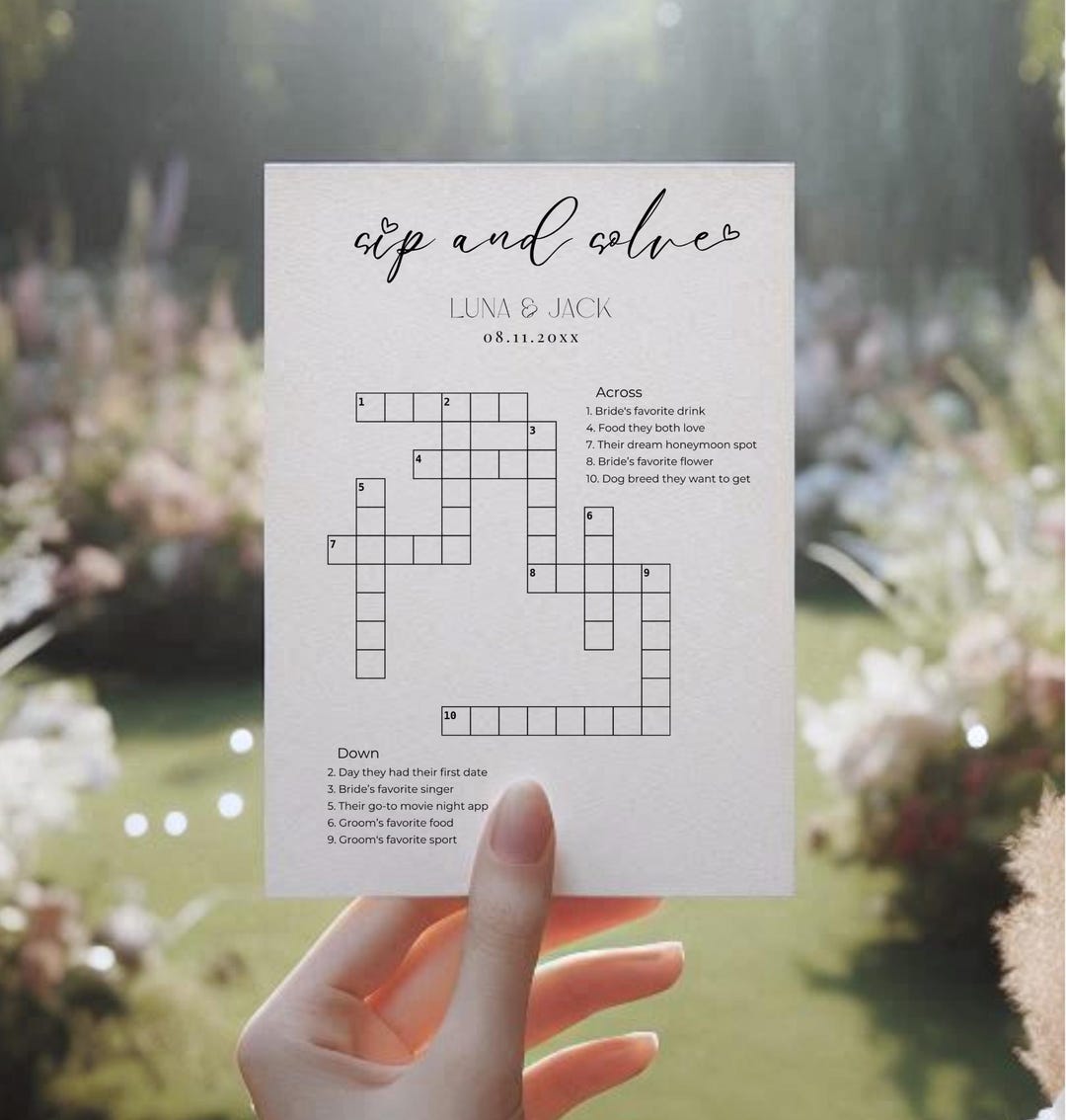 Custom Wedding Crossword Puzzle Game Printables Wedding Sip and Solve ...
