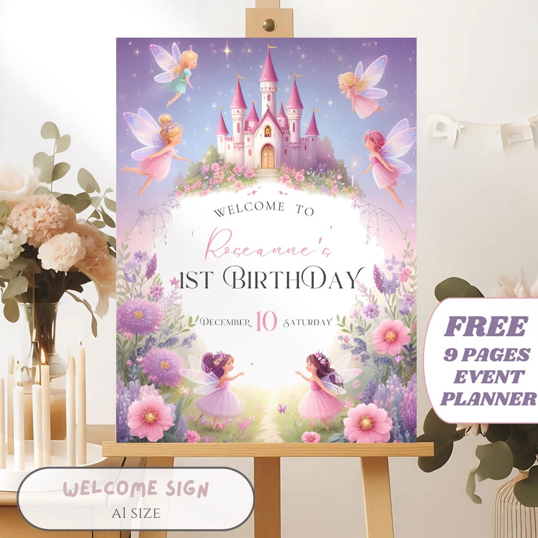 Fairy First Birthday Welcome Sign Editable Fairy Birthday Welcome Sign ...