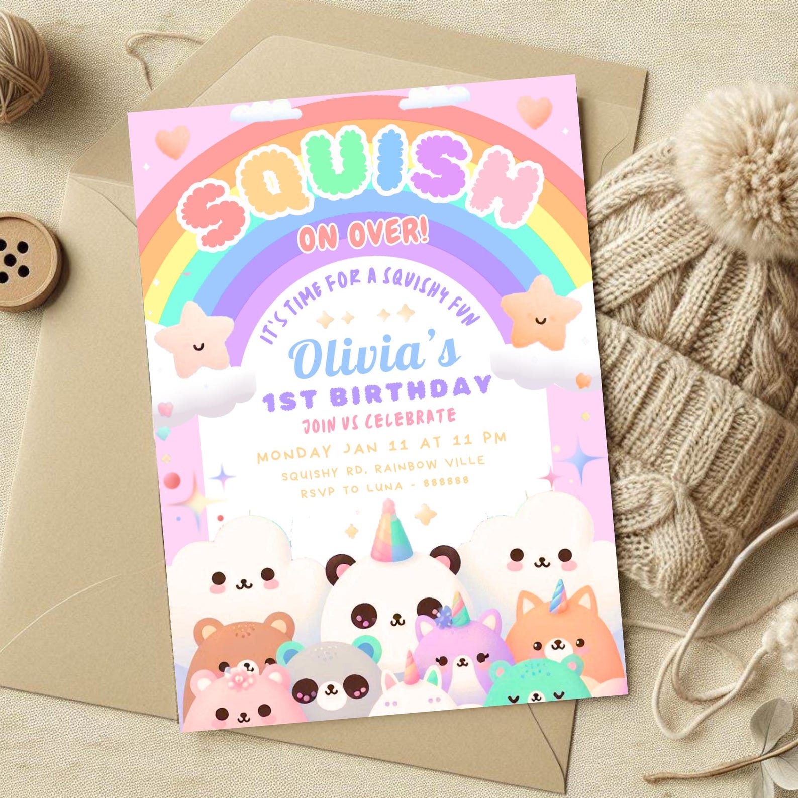 Squishmallow Birthday Invitations First Birthday Squishmallow Party ...