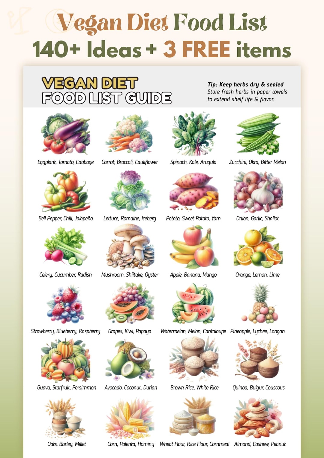 Vegan Food List, Vegan Food Chart, Vegan Foods Diet, Plant Based Food ...